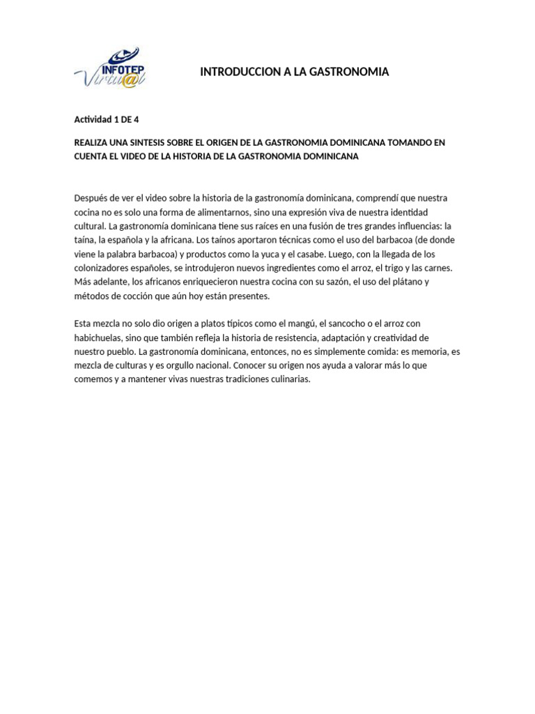 Actividad 1 de 4 Introduccion A La Gastronomia | PDF