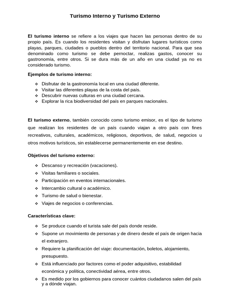 Turismo Interno y Externo: Definiciones y Ejemplos | PDF | Turismo ...