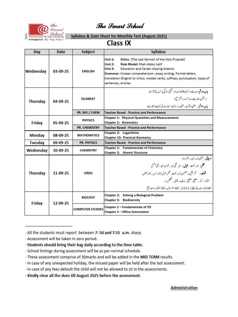Class Ix Tss Syllabus Ds For Sept 2025 Monthly Assessments | PDF | Linguistics
