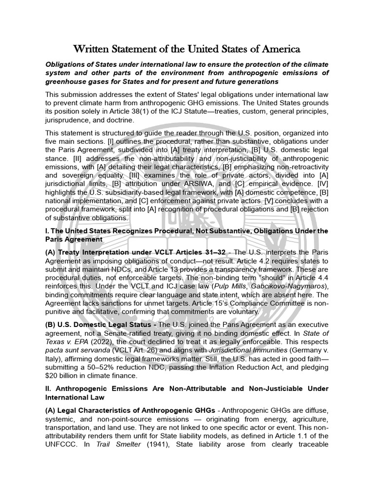 Written Statement of The United States of America | PDF | International ...