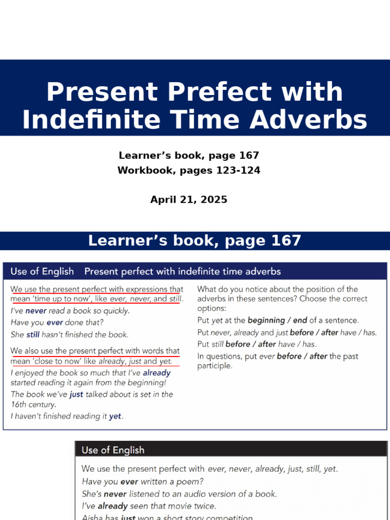Present Prefect With Indefinite Time Adverbs | PDF
