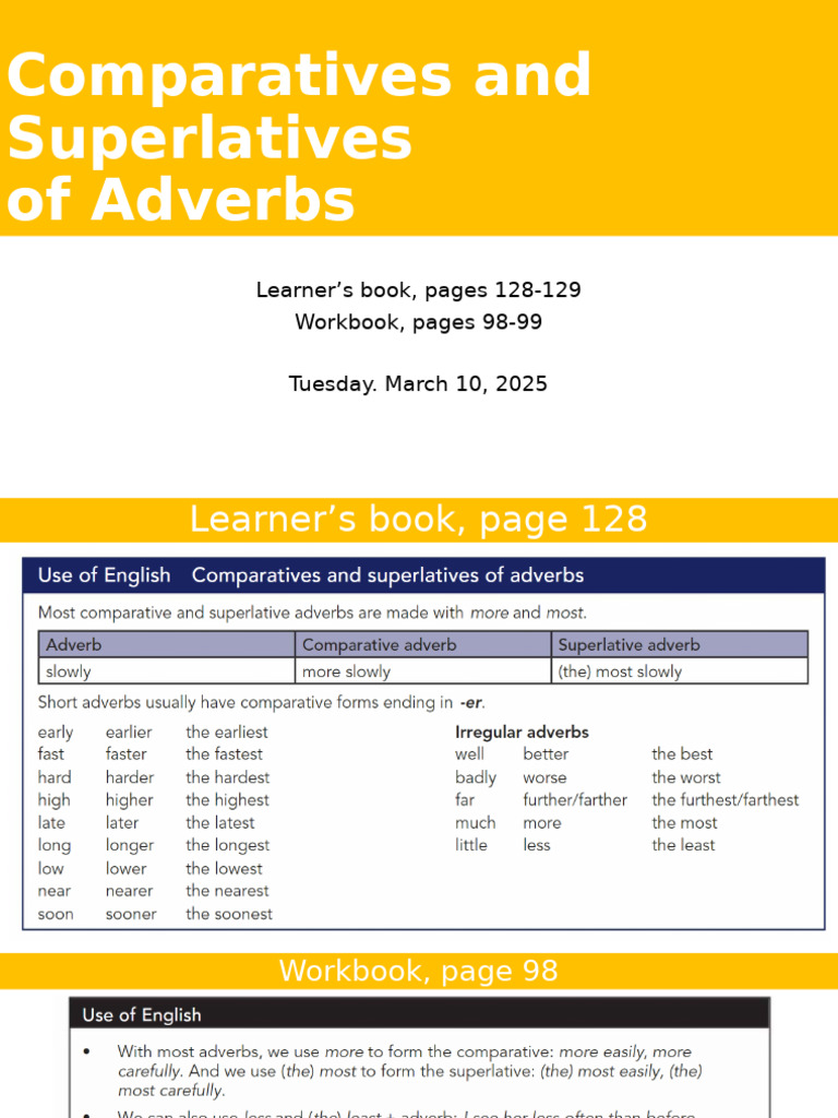 Week 6. Part 2. Comparatives and Superlatives of Adverbs | PDF