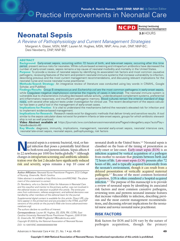 Neonatal Sepsis - A Review of Pathophysiology and Current Management ...