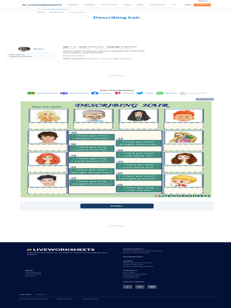 Describing Hair Online Activity - Live Worksheets | PDF