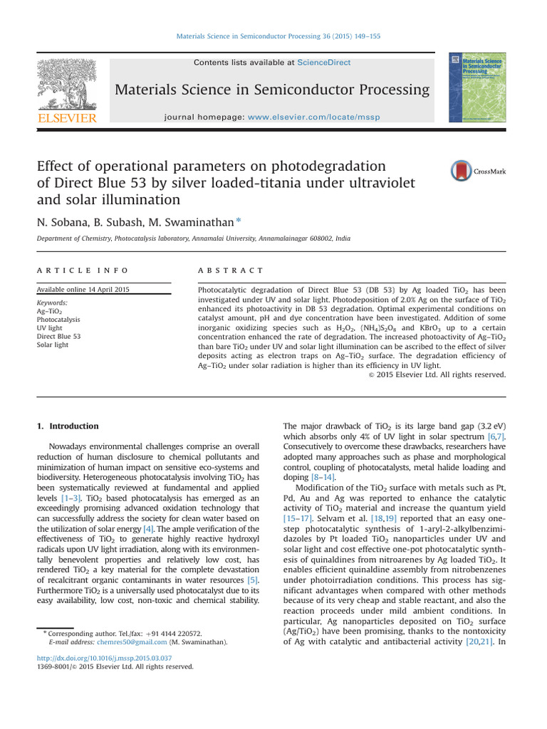 Effect of Operational Parameters On Photodegradation 2015 Materials ...
