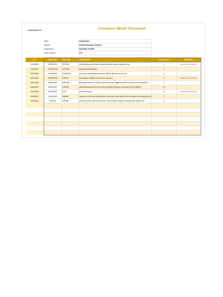 Mi Hy Freelance Work Time Sheet | PDF