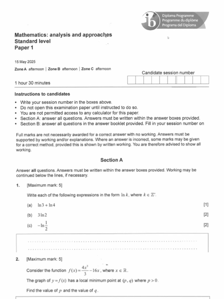 Math Aa SL Paper 1 Tza | PDF