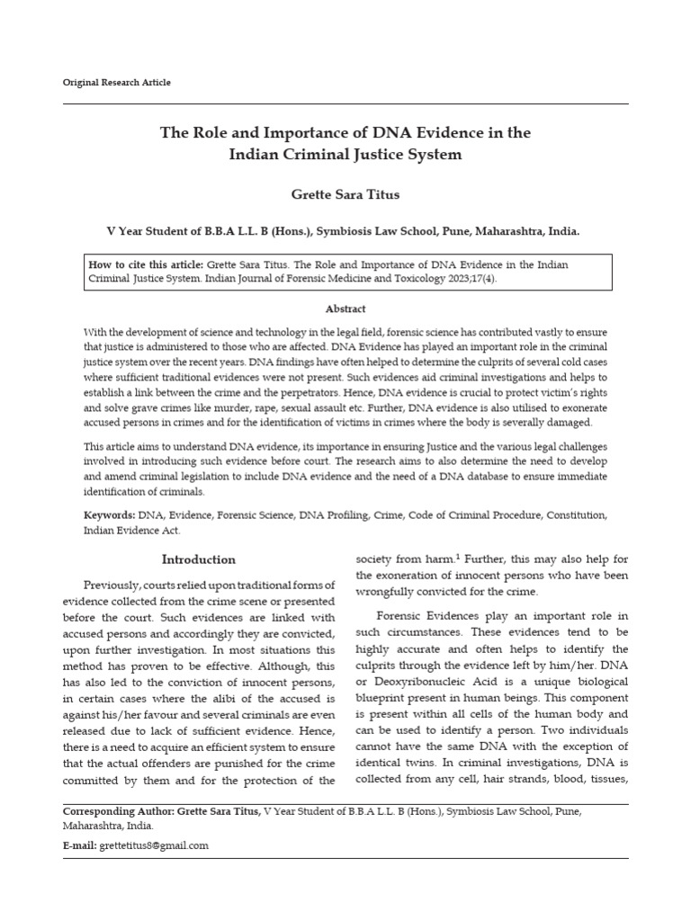 DNA Evidence in Indian Criminal Justice | PDF | Dna Profiling | Crimes