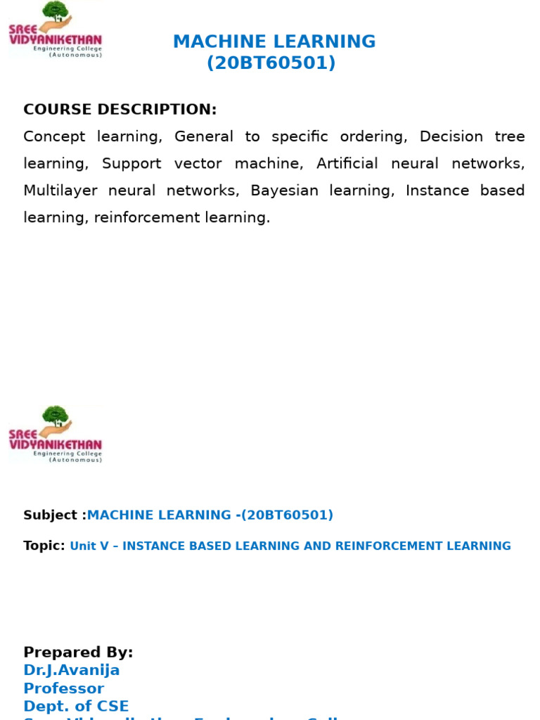 UNIT v 5.1 ML Instance Based Learning | PDF | Regression Analysis ...