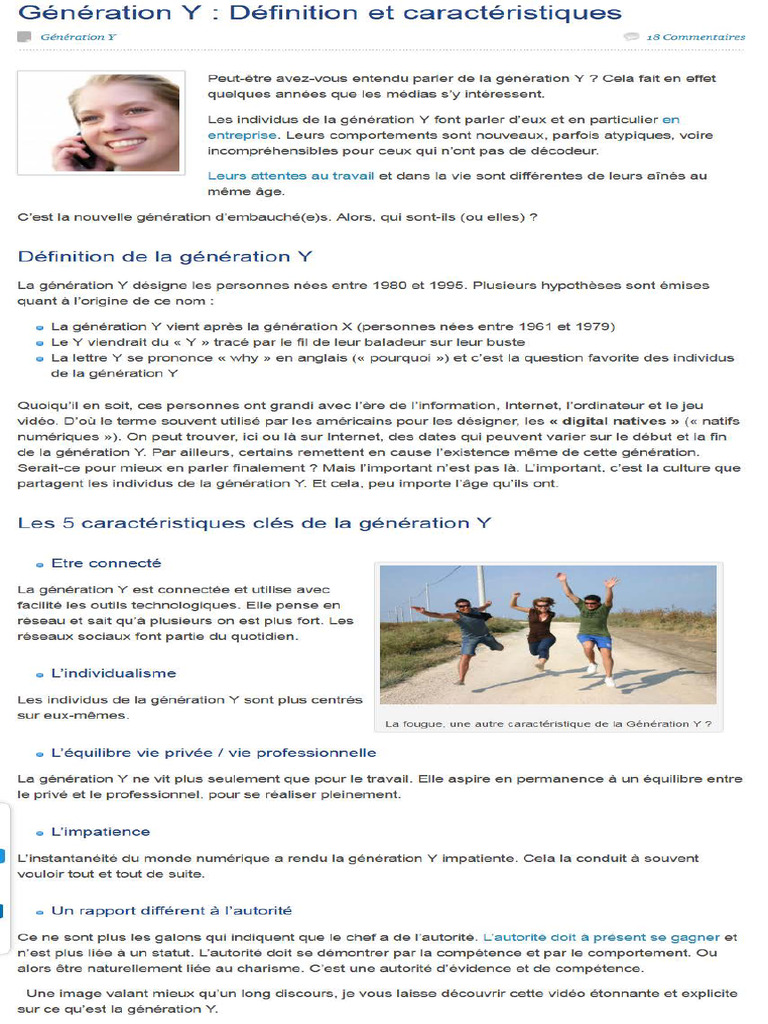 Génération Y Définition Et Caractéristiques | PDF