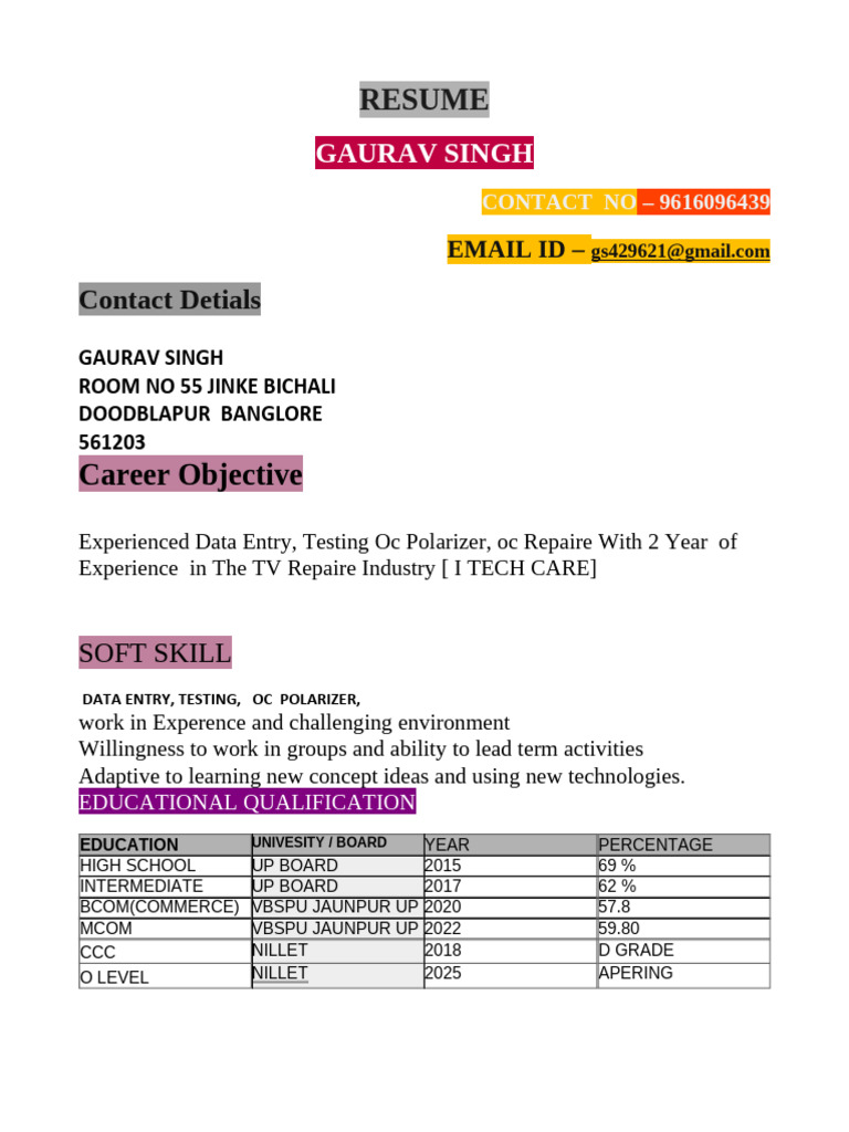 Gaurav Singh's Resume | PDF
