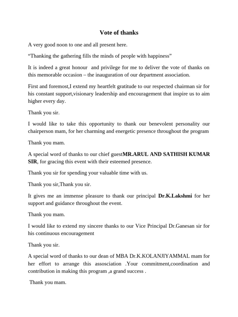 Vote of Thanks | PDF