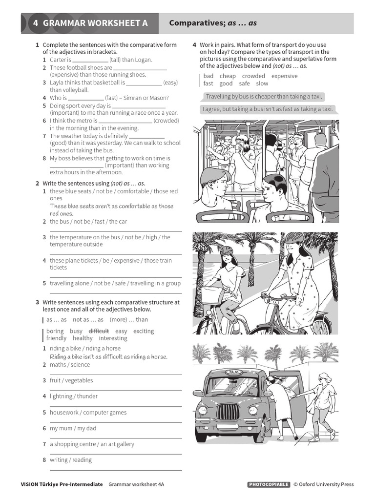 Vision Turkiye Pre-Int Gram Worksheet A U4 | PDF