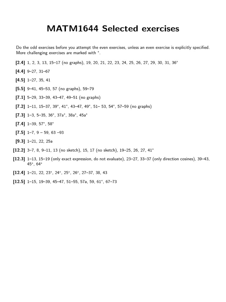 MATM1644 Exercises Stewart 2025 | PDF
