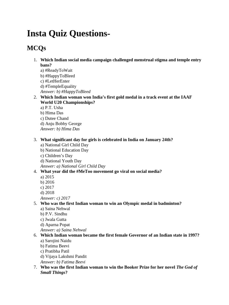 Insta Quiz Questions | PDF