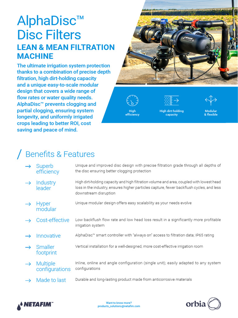 Sep2023_KC_AlphaDisc Disc Filters Product Sheet 02 | PDF | Filtration | Irrigation