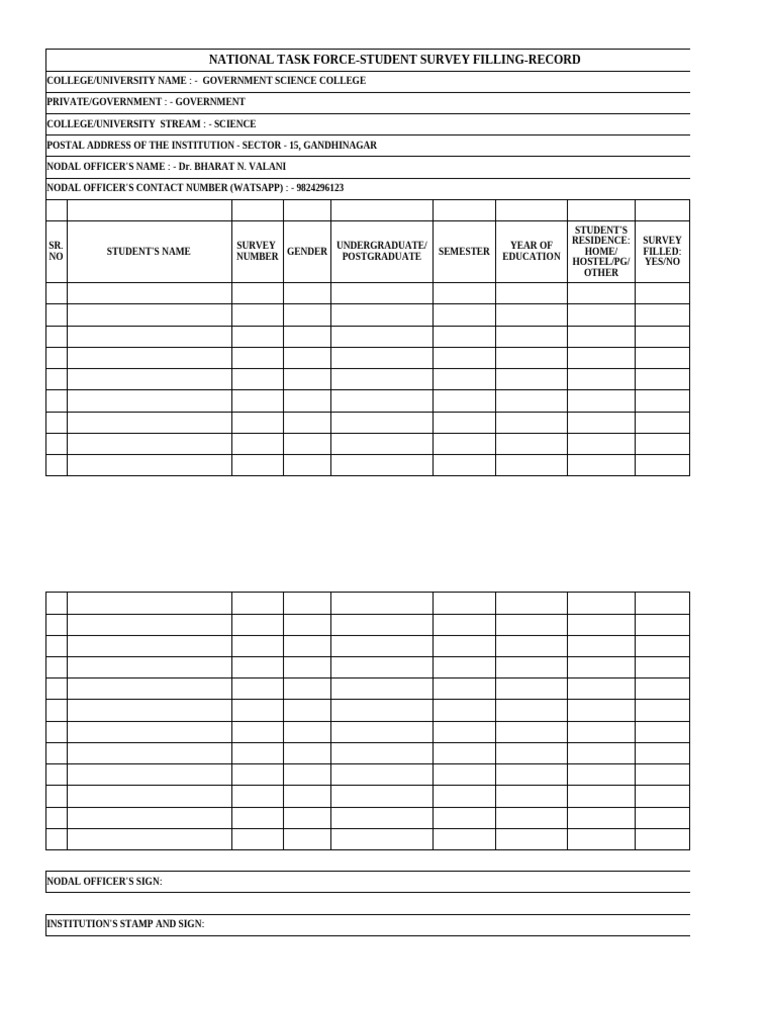 NTF Student Survey Submission Form | PDF