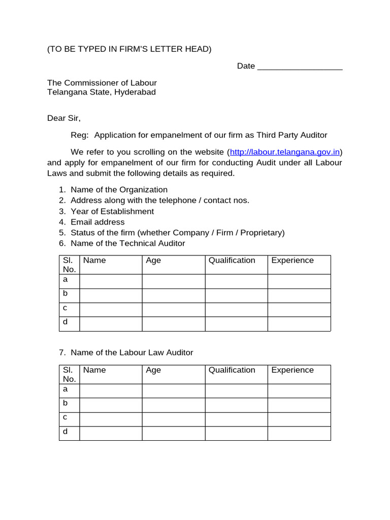 Application Form For Empanelment of Third Party Auditor | PDF