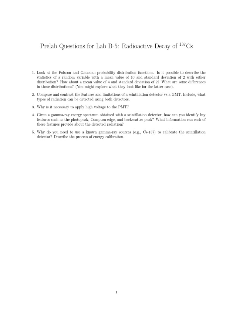 Lab B5-2 Radioactive Decay Extension Pre-Lab | PDF