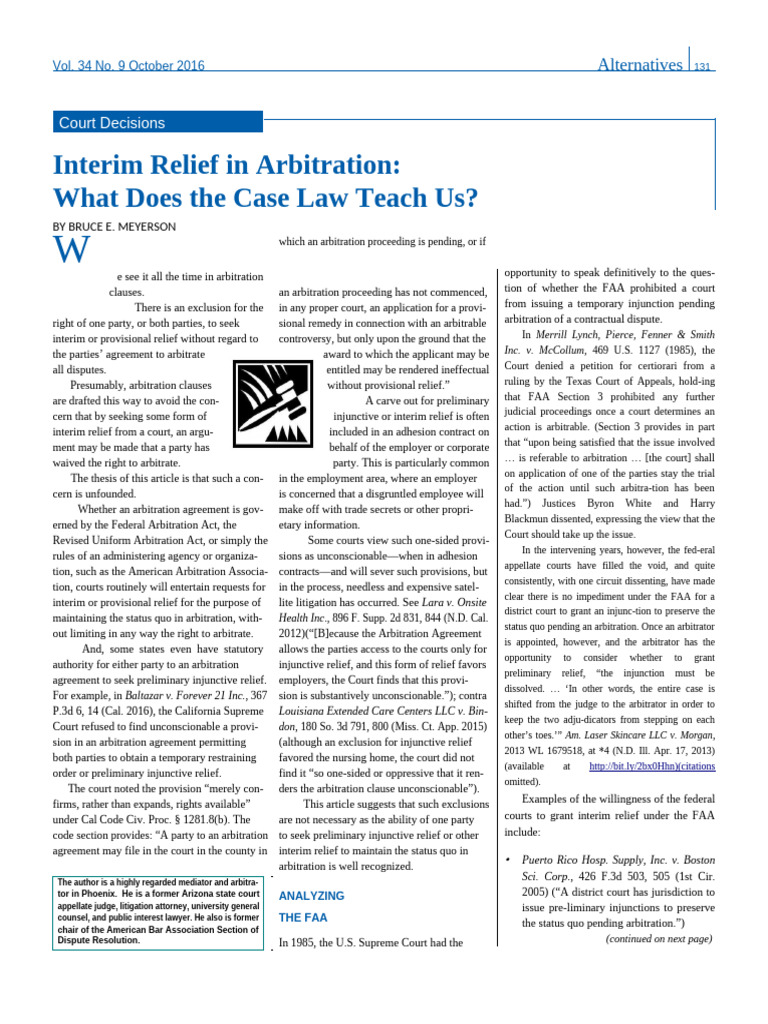 Interim Relief in Arbitration Insights | PDF | Injunction | Arbitration