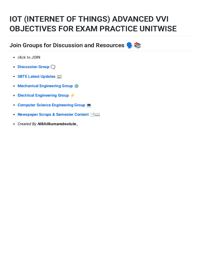Iot (Internet of Things) Advanced Top Objectives for Practice | PDF ...