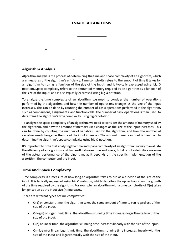 Algorithms - CS3401 - Unit 1 - Introduction | PDF | Time Complexity | Computer Science