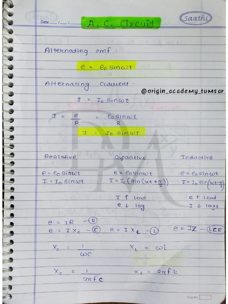 12th Physics Formulas A.c.circuit | PDF