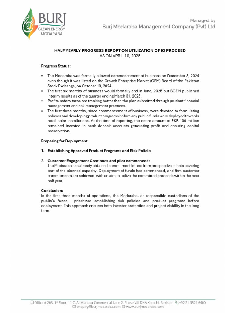 GEMBCEM-Half-Yearly Progress Report Under Regulation 5A.12.4 | PDF