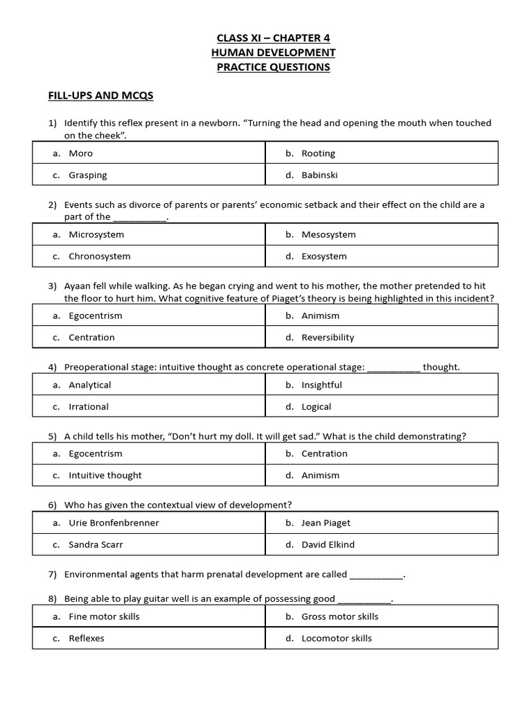 Class Xi - CH 4 - Practice Questions | PDF | Reason | Adolescence