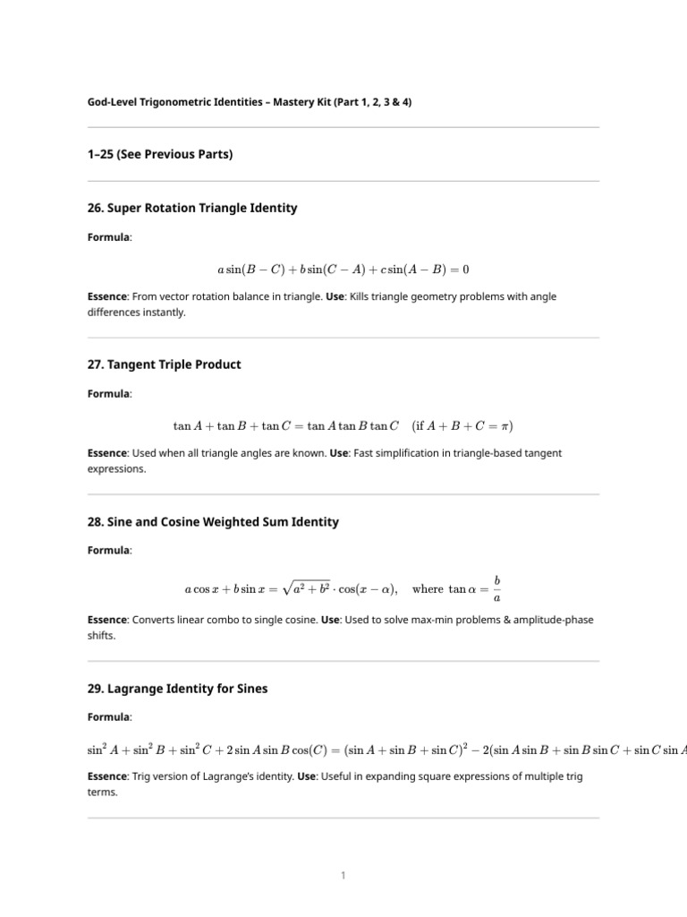 God Level Trig Identities Part1 | PDF | Trigonometric Functions | Trigonometry