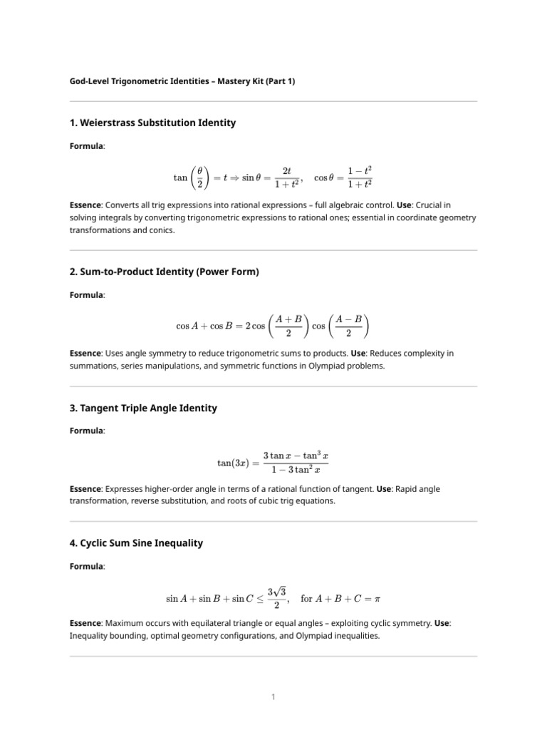 God Level Trig Identities Part1 | PDF | Trigonometric Functions | Trigonometry