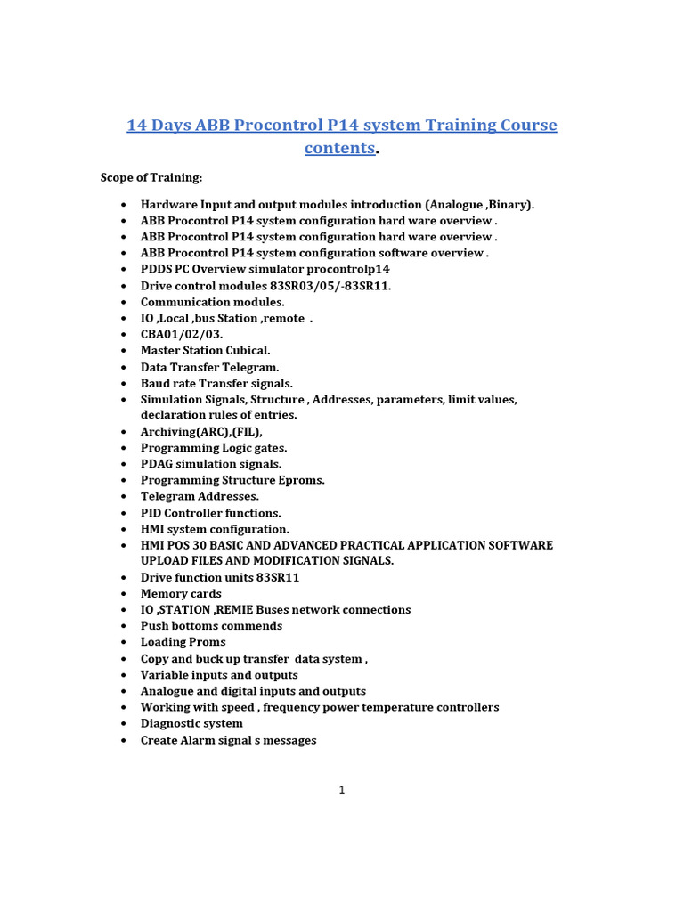 ABB Procontrol P14 Training Course Guide | PDF | Input/Output | System