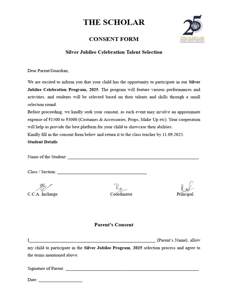 CONSENT FORM (Silver Jubilee Program 2025) | PDF