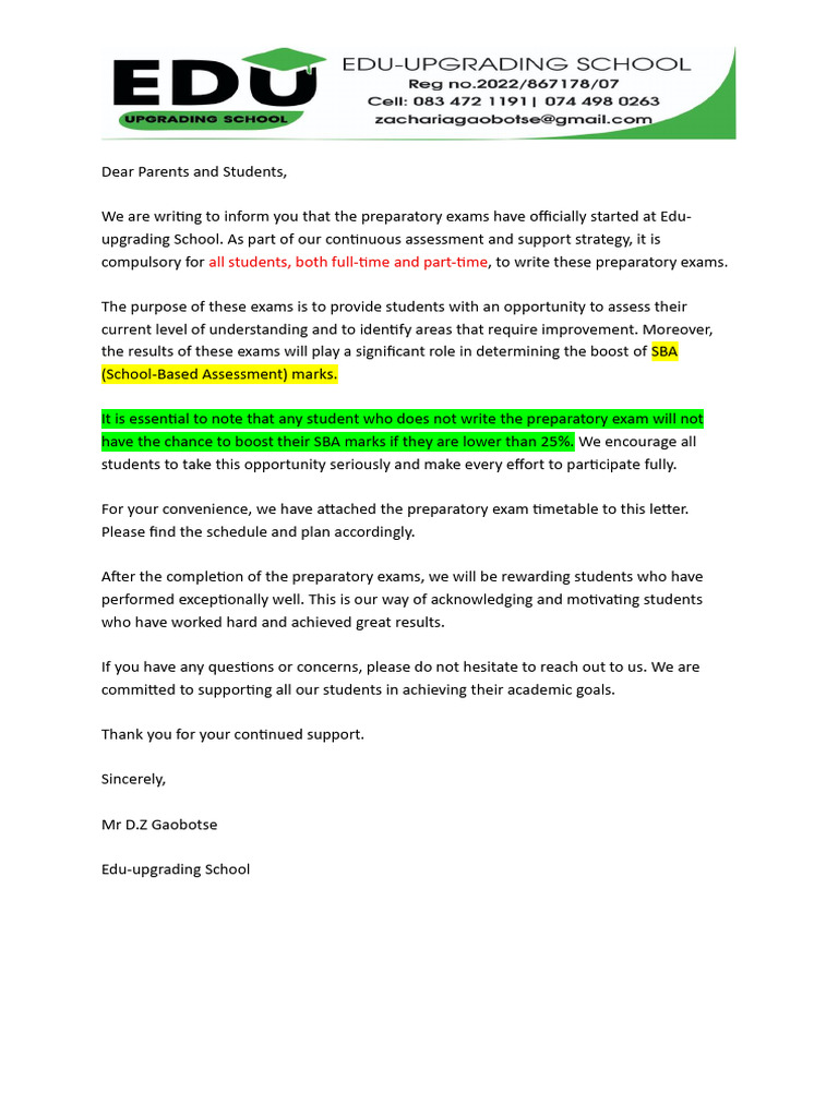 Prep Letter | PDF