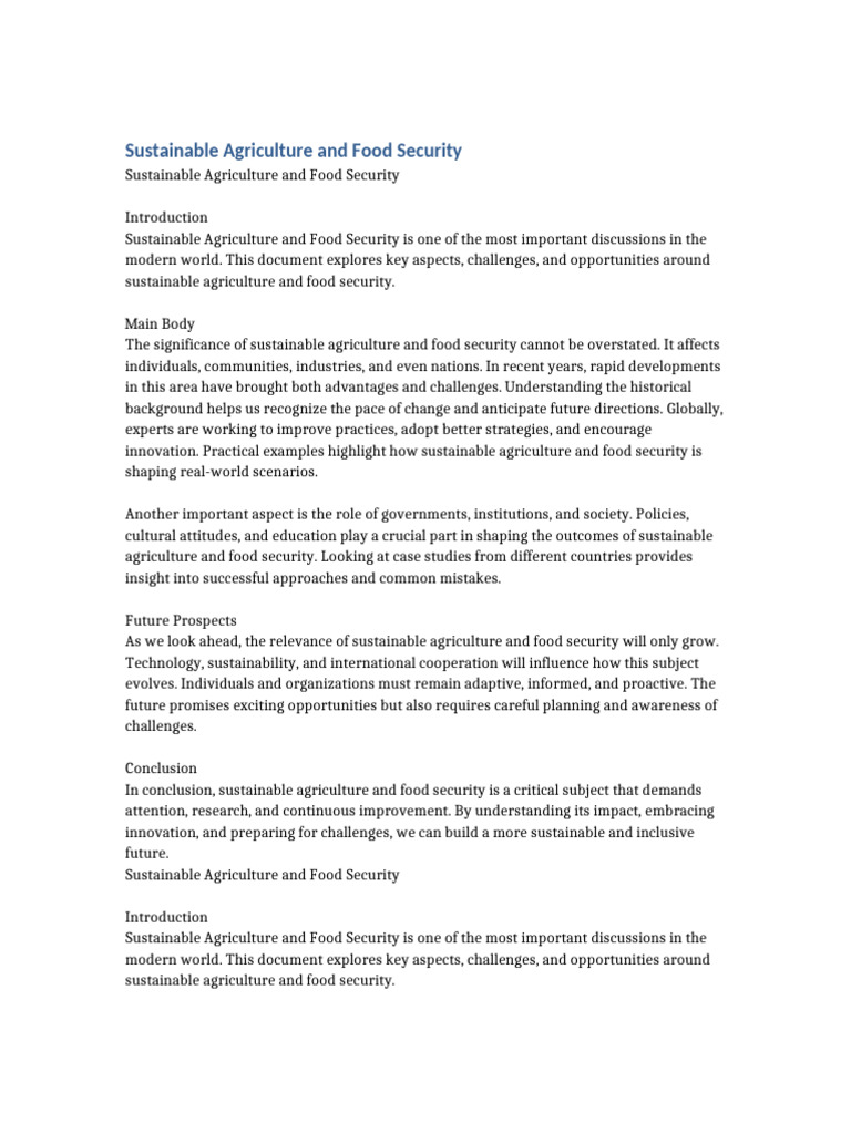 Sustainable Agriculture & Food Security Insights | PDF | Food Security ...