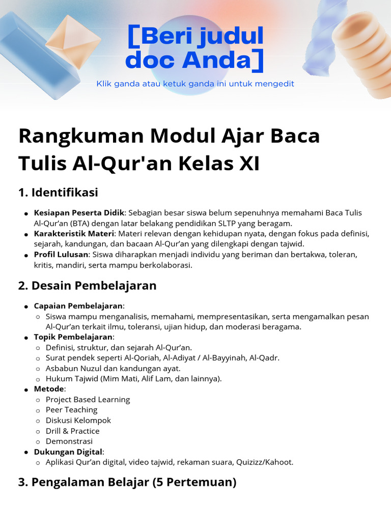 Modul Ajar Baca Tulis Al-Qur'an Kelas XI | PDF