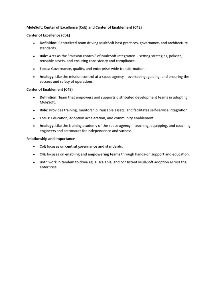 MuleSoft CoE and C4E Overview Guide | PDF