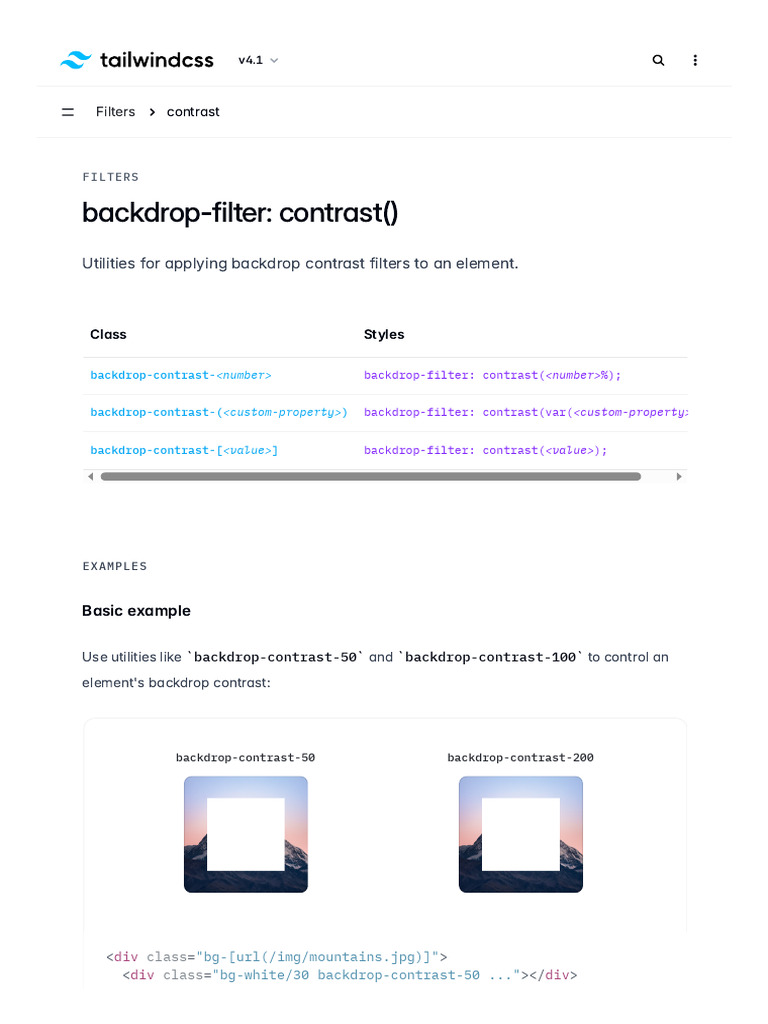 Backdrop-Filter - Contrast - Filters - Tailwind CSS | PDF | Software ...