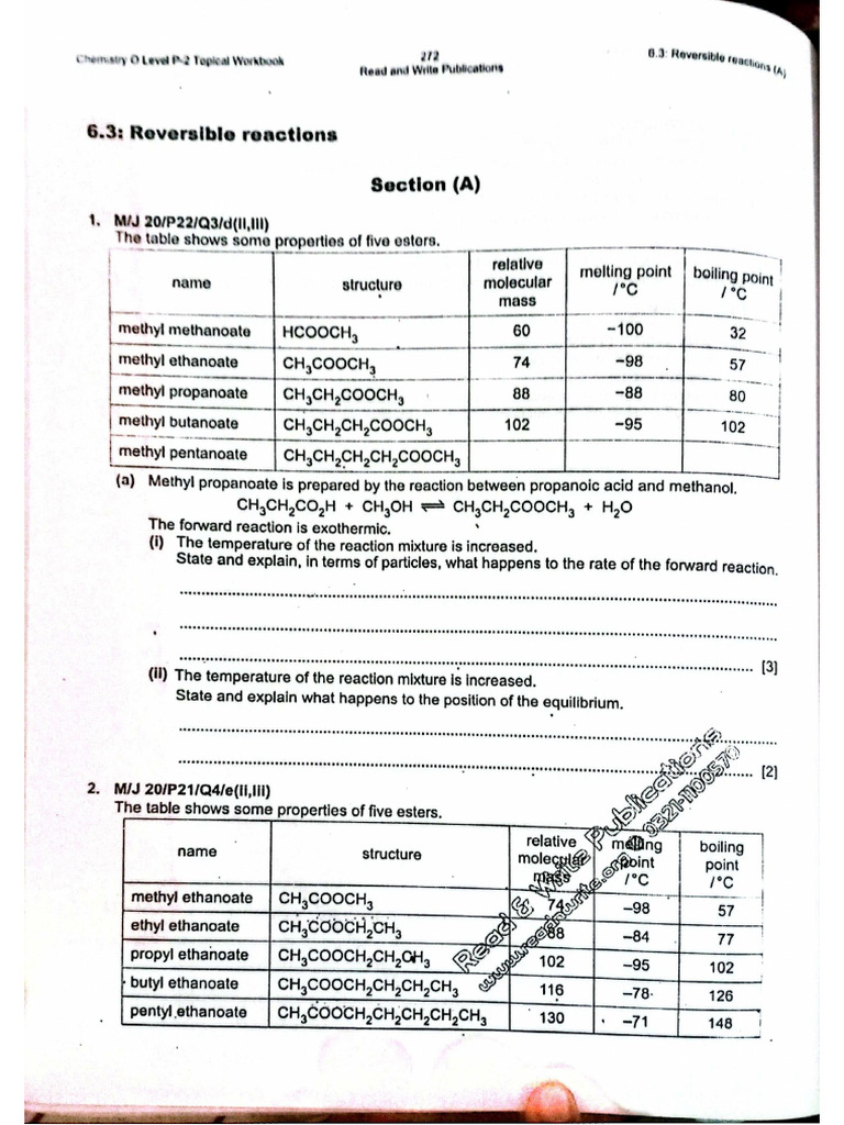 Reversible Reaction Past Papers | PDF