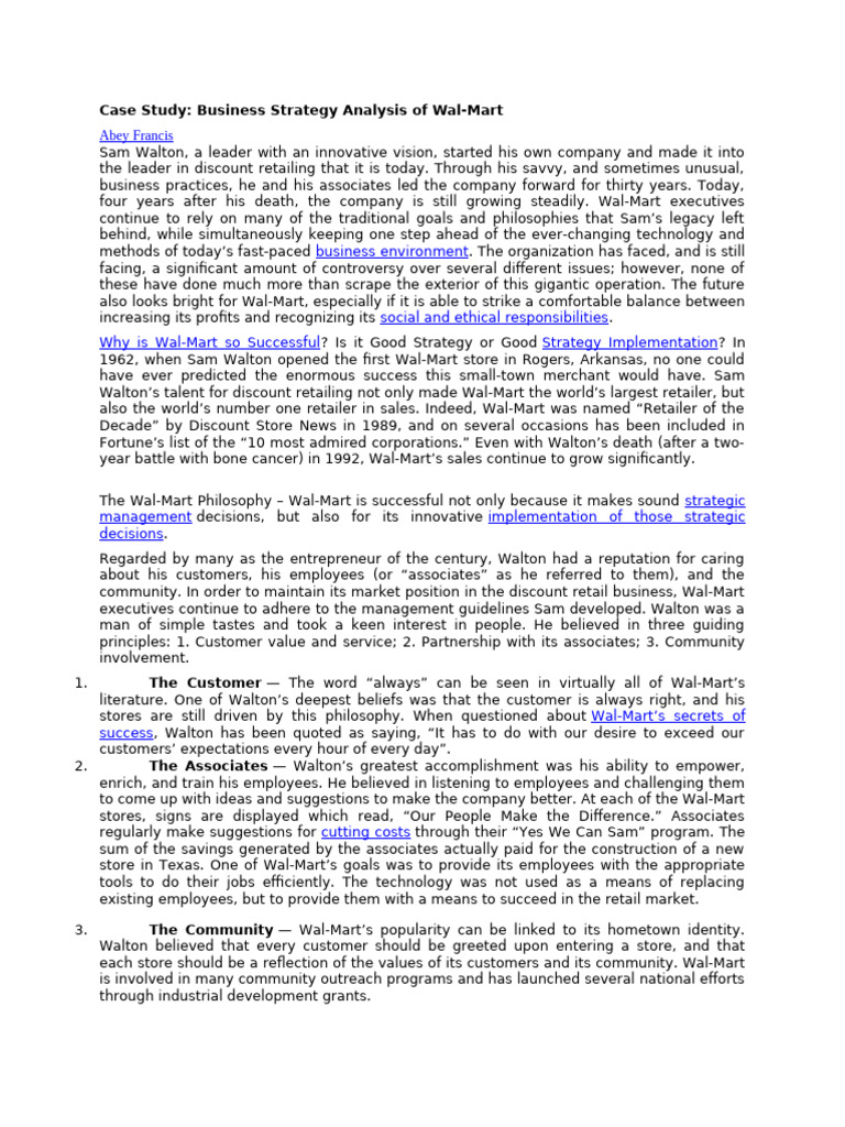 Case Study of Wal-Mart | PDF | Walmart | Retail