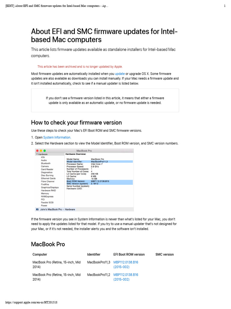 EFI and SMC Firmware For Intel Macs - Sept2017 | PDF | Personal Computers | Microcomputers