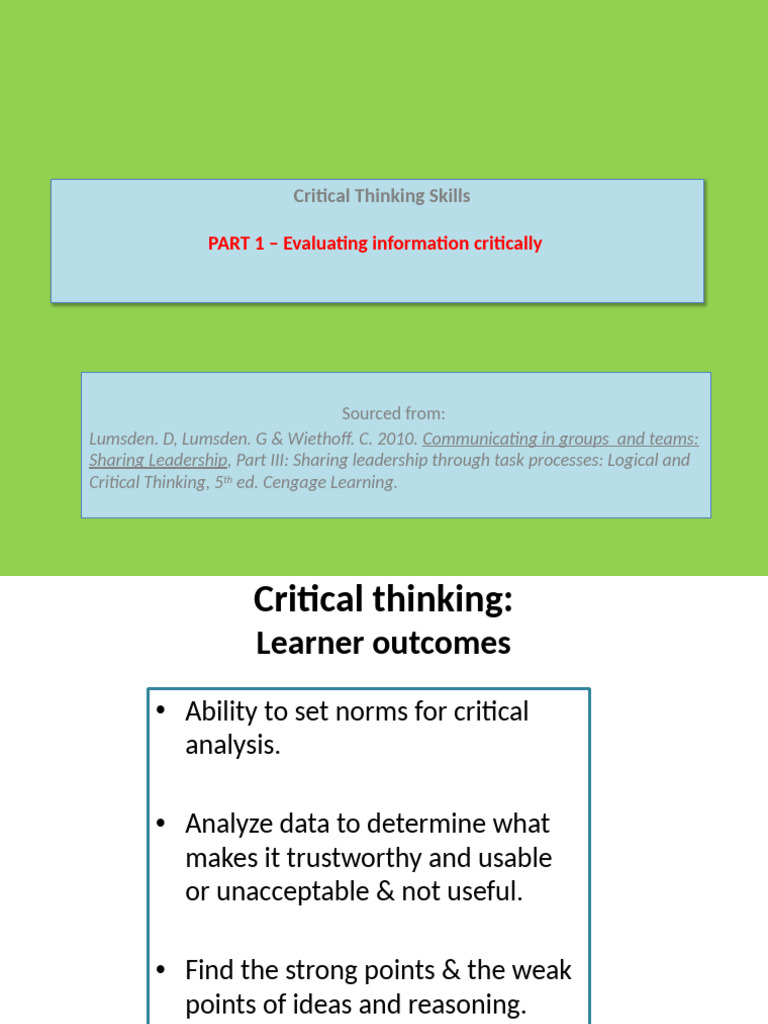 Critical Thinking: Evaluating Information | PDF | Critical Thinking ...