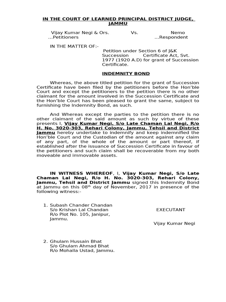 Indemnity Bond & Surety Bond | PDF | Indemnity | Contract Law