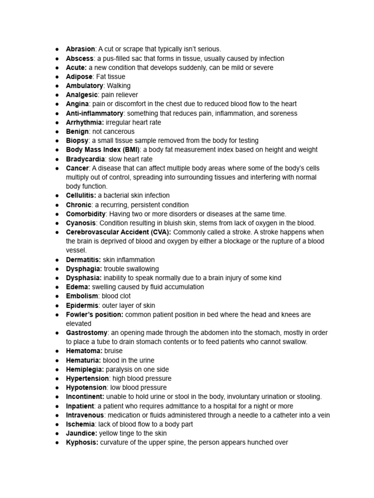 Common Medical Terms With Definitions | PDF | Stroke | Heart