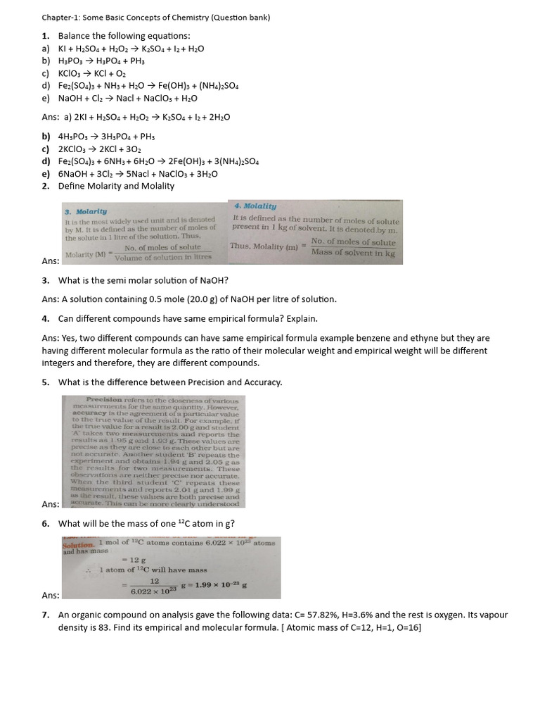 Compiled QB Class 11 CHEM T1 | PDF | Chemistry | Physical Sciences