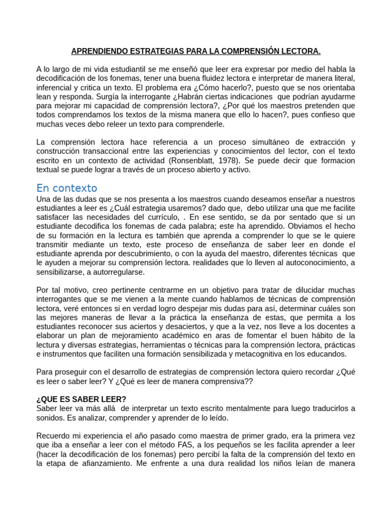 Estrategias para Mejorar la Comprensión Lectora | PDF | Comprensión ...