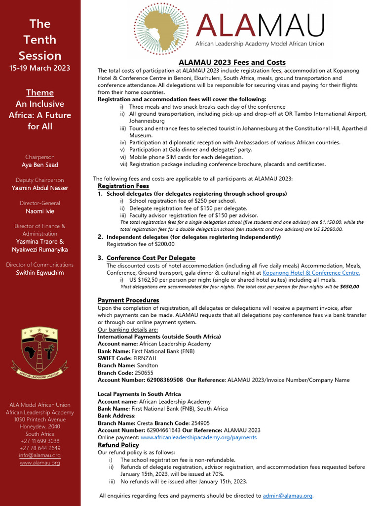 ALAMAU 2023 Fees and Costs | PDF | Payments