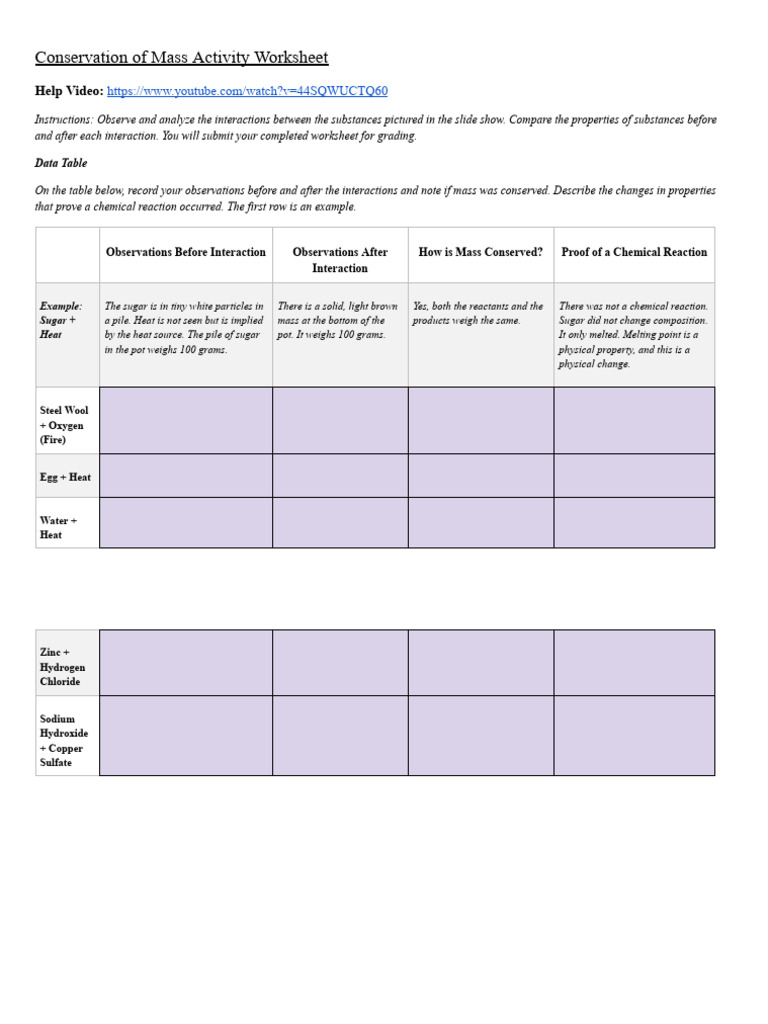 Conservation of Mass Worksheet | PDF