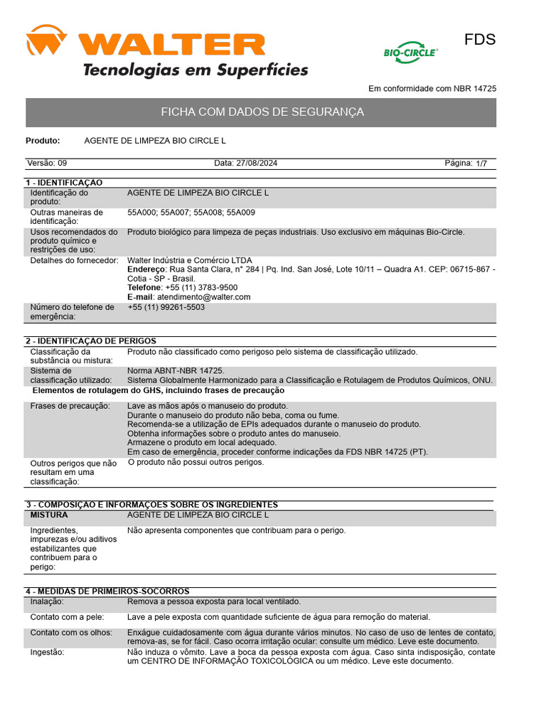 Ficha de Segurança Agente Limpeza Bio Circle L | PDF | Toxicidade ...