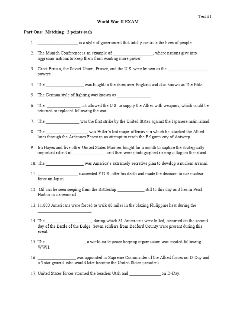 World War II Test | PDF | World War II | Allies Of World War II
